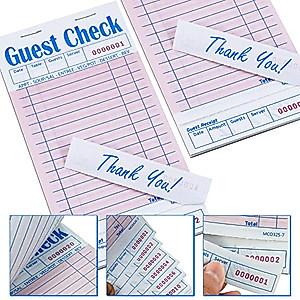 Rcybeo Guest Check Pads (15 Pack) Numbered Server Note Pads, Waitress Order Notepad, Food Receipt Book, 50 Checks Per Pad-Total 750 Restaurant Checks, Waitress Accessories