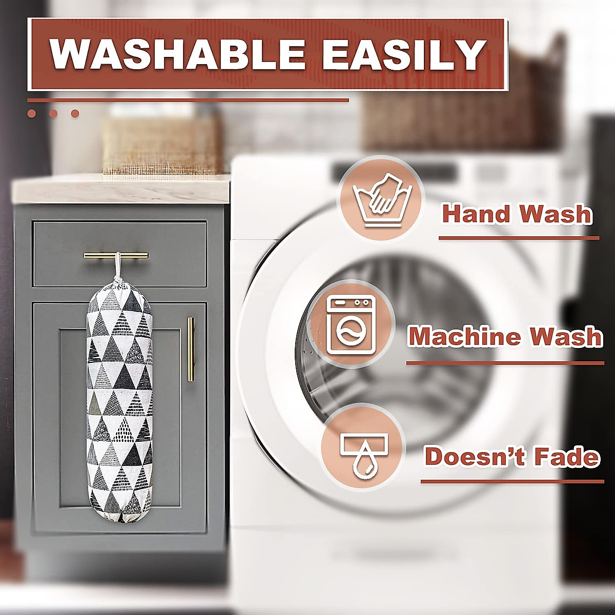 Plastic Bag Holder,Wall Mount Plastic Bag Organizer,Washable Large Grocery Bag Storage Dispenser,Shopping Bags Carrier ​for Home Kitchen Travelling,Free Adjustment with Drawstring,Gray triangle, 22x9"