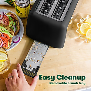 BELLA 4 Slice Toaster, Long Slot & Removable Crumb Tray, 7 Shading Options with Auto Shut Off, Cancel & Reheat Button, Toast Bread & Bagel, Stainless Steel & Black