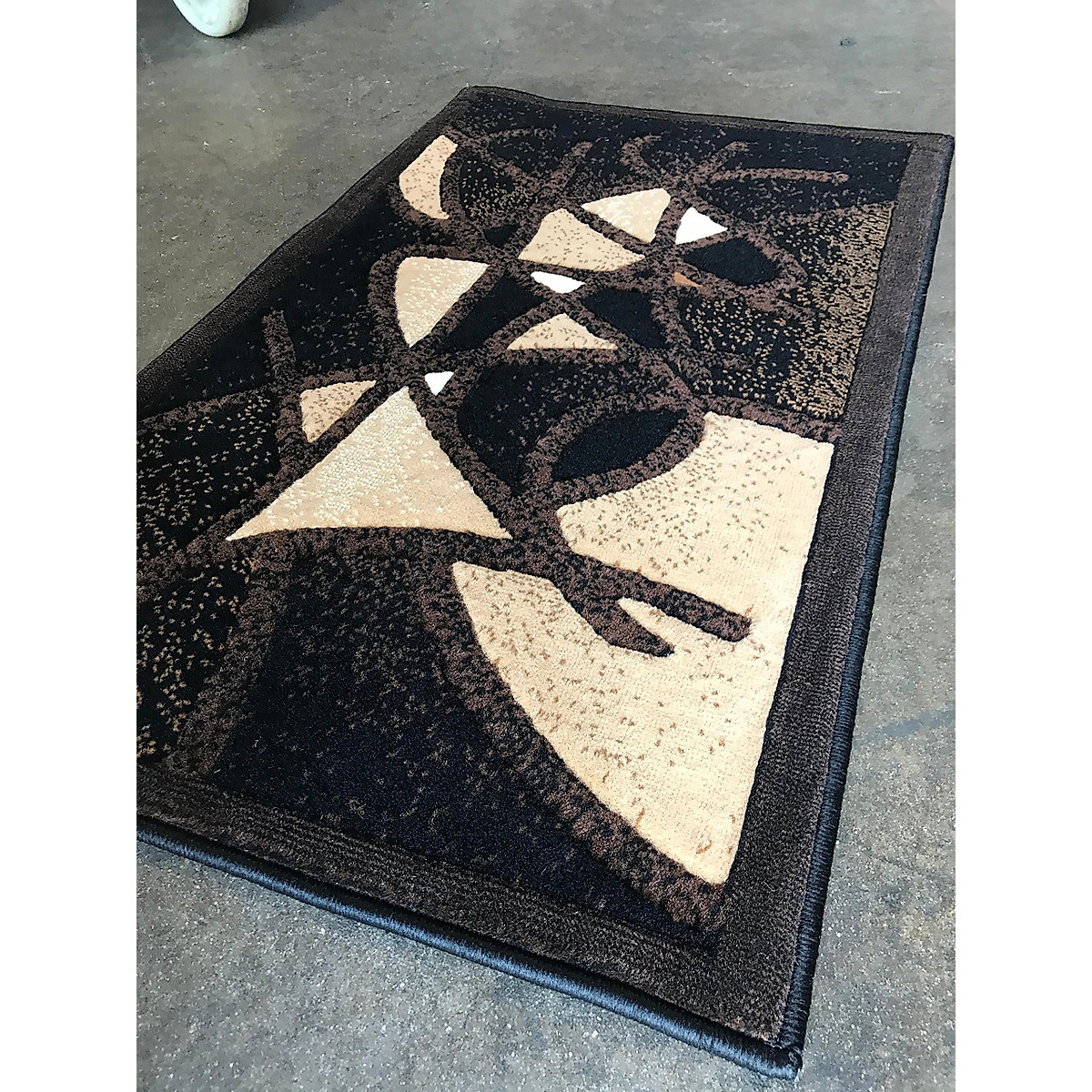 Modern Abstract Door Mat Rug Black Contemporary Design GL24 (2 Feet X 3 Feet 4 Inch)