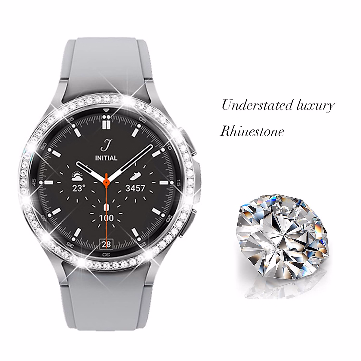 DEALELE Bezel Cover Compatible with Samsung Gear Sport/Galaxy Watch 42mm / Galaxy Watch 4 Classic (42mm), Bling Diamond Stainless Steel Metal Bezel Ring Watch Face Bumper Accessories (Silver)