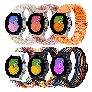 20mm Braided Nylon Adjustable Band for Samsung Galaxy Watch 5/4/6/active 2 40mm 44mm/Galaxy Watch 5 Pro 45mm/Watch 4 Classic 42mm 46mm/Galaxy Watch 6 Classic 43mm 47mm,6Pack Wristband Sport Strap for