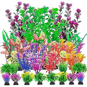 CousDUoBe 30Pcs Aquarium Plants, Fish Tank Accessories Artificial Aquatic Plants,Full Set of Fish Tank Decorations, Various Sizes