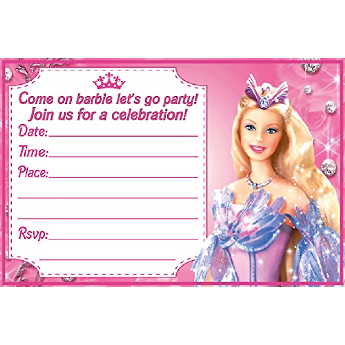 HAPPY CHOICES Barbie Invitation Cards and Envelopes – 20 Fill-in Invites for Kids Birthday Bash and Theme Party, 10X15 cm, Postcard Style…