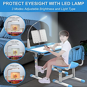 BELANITAS Kids Desk and Chair Set 10-12 Years Old Height Adjustable School Desk,Ergonomic Student Table for Kids with Tilt-able Desktop,Kids Study Desk for Go Back School Gift Blue