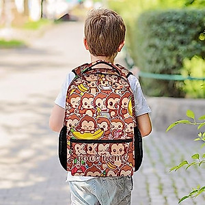 MEETUHONEY Custom Monkey Backpack for Girls Boys, 16" Cute School Bookbag, Cartoon Large Capacity Laptop Bag for Kids Students