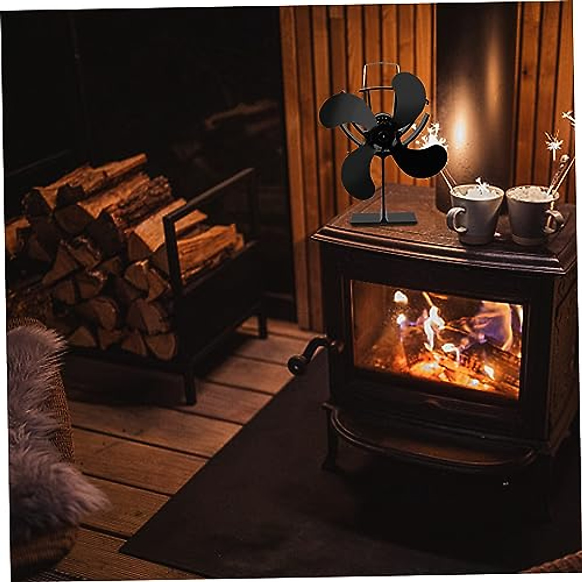 Stove Fan, 4-Leaves Heat Powered Wood Stove Fan, Energy-Saving Fireplace Fan, Thermoelectric Fan Eco Fans, Fireplace Blower Fan Kit for Log Burner