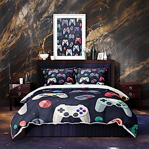 Placitiume Boys' Gamer Bedding Set - Gaming Duvet Cover Set - Video Games Comforter Cover Set Kids Gaming Duvet Cover Set with Gamepad Controller Design, No Comforter