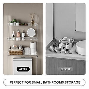 Sumerflos Acrylic Over The Toilet Ladder Shelf - 3 Tier Clear Over-The-Toilet Storage Bathroom Organizer Rack Leaning Space Saver for Bathroom Laundry Room Waterproof No Drilling Modern