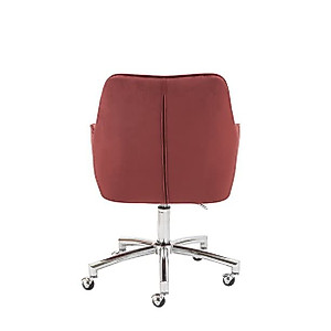Bowtus Family Office Chair, Modern Office Chair Padded Linen Work Chair Bedroom Living Room Adjustable Rotary Dressing Chair (Wine Red), 24.75D x 26W x 32H in