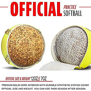 Tebery 6 Pack Yellow Sports Practice Softballs, 12-Inch Official Size and Weight Slowpitch, Unmarked & Leather Covered Training Ball for Games, Practice and Training (Yellow)