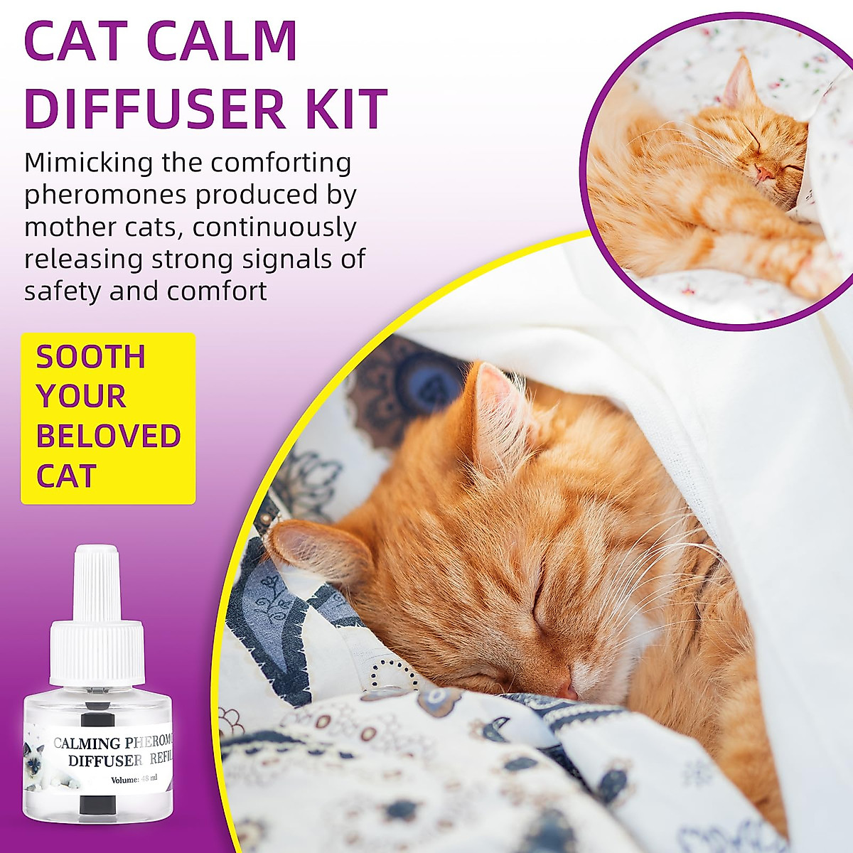 G · PEH Cat Pheromones Calming Diffuser, 2 Pack Premium Pheromone Diffuser for Cats, Cat Calming Diffuser with 2 Diffuser + 2 Refill 48ml Vial Relieve Anxiety Stress for Cats Calm for 60 Days