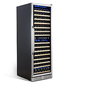 24 Inch Wine Fridge Dual Zone 160 Bottle, Tall Wine Cooler Refrigerator Built-in or Freestanding with Temperature Control System, Professional Compressor, Low Noise and Intelligent Temperature Memory