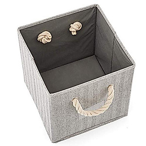 EZOWare Set of 8 Bamboo Fabric Storage Bins with Cotton Rope Handle for Nursery Toys, Gray + Beige