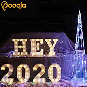 Pooqla Decorative Led Light Up Number Letters, White Plastic Marquee Number Lights Sign Party Wedding Decor Battery Operated Number (5)