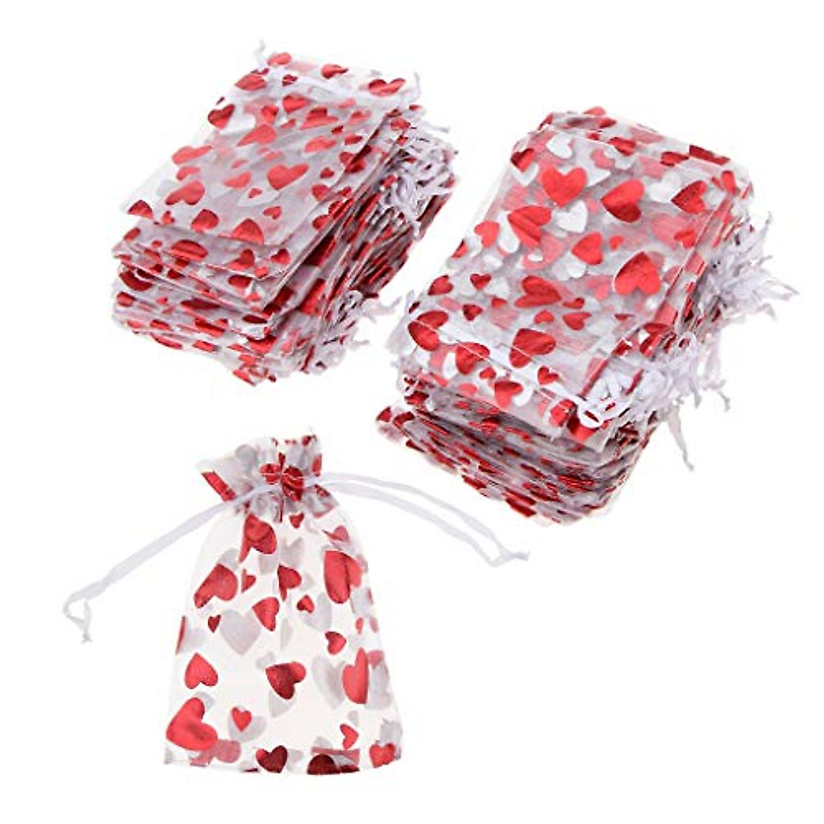 100pcs Love Heart Gift Bags Candy Bags Jewelry Packaging Wedding Gift Pouch Drawstring Bags for Valentine's Day Wedding Festival Party Supply