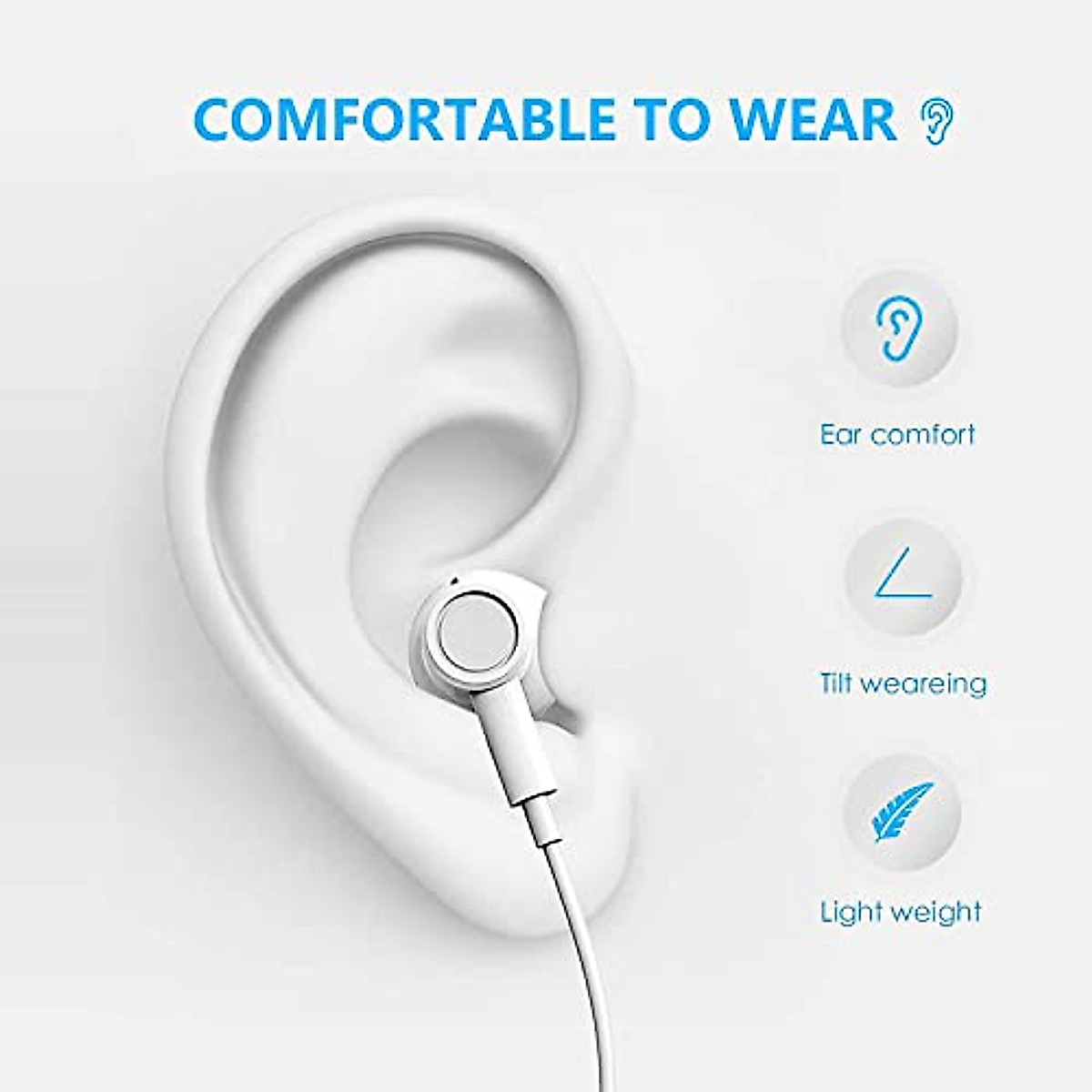 2Pack Earphones with Microphone Volume Control, Wired Earbuds Headphones Headsets Noise Isolating Deep Bass 3.5mm Compatible with iPhone/iPad/Samsung/Android Phone/Tablet/Laptops/Computers(White)