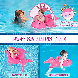 Baby Pool Float, Infant Swimming Float with Sun Protection Canopy Inflatable Floaties for Toddlers Shark Baby Swim Floats Ring for Pool Bath Toys for Newborn 3-36 Months