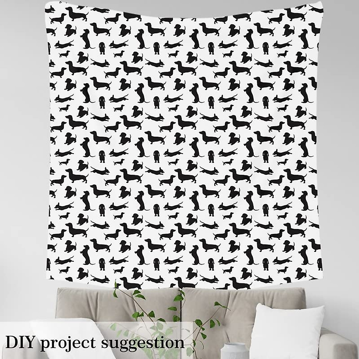 Feelyou Cute Dog Fabric by The Yard, Cartoon Dachshunds Puppy Upholstery Fabric for Chairs, Dog Lover Decorative Fabric for Home DIY Projects, Outdoor Fabric, 1 Yard, Black White