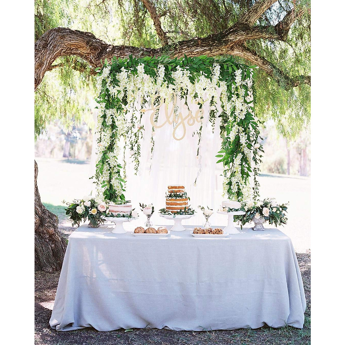 DearHouse 2Pcs 6Ft/Piece Artificial Flowers Wisteria Garland Artificial Wisteria Vine Hanging Flower Greenery Garland for Home Garden Outdoor Wedding Arch Floral Decor (White)