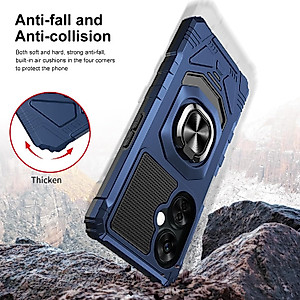 TJS Compatible for OnePlus Nord N30 5G Case, with Tempered Glass Screen Protector, Metal Ring Magnetic Support Kickstand Heavy Duty Drop Protection Cover Phone Case (Blue)