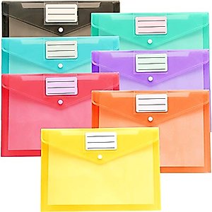 Youngever 21 Pack Plastic Envelopes Poly Envelopes, Clear Document Folders, US Letter A4 Size File Envelopes with Label Pocket Snap Button, for School Home Work Office Organization, 7 Assorted Colors