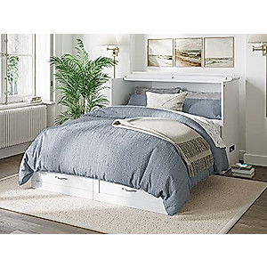 AFI, Hamilton Murphy Bed Chest with 6 inch Memory Foam Folding Mattress, Built-in Charging Station and Storage Drawer, Full, White