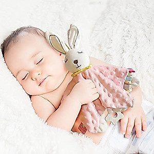 Upalupa Bunny Lovey Blanket and Minky Dot Fabric Tags Security Blanket, Pink
