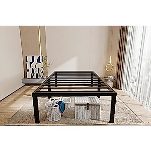 Joceret Twin XL 14 Inch Metal Bed Frame with Sturdy, Heavy Duty,Stable Structure,Easy Assembly,Bedroom,Guest Room,No Box Spring Needed, Iron,Child,Black