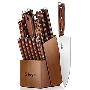 Knife Set,15-Piece Kitchen Knife Set with Block Wooden - High Carbon Stainless Steel Slege Knives Set,Ultra Sharp Full Tang Forged