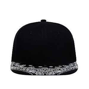 CNUSER Snapback Hats for Men Hip Hop Baseball Cap Paisley Flat Bill Brim Adjustable Black Dad Hats