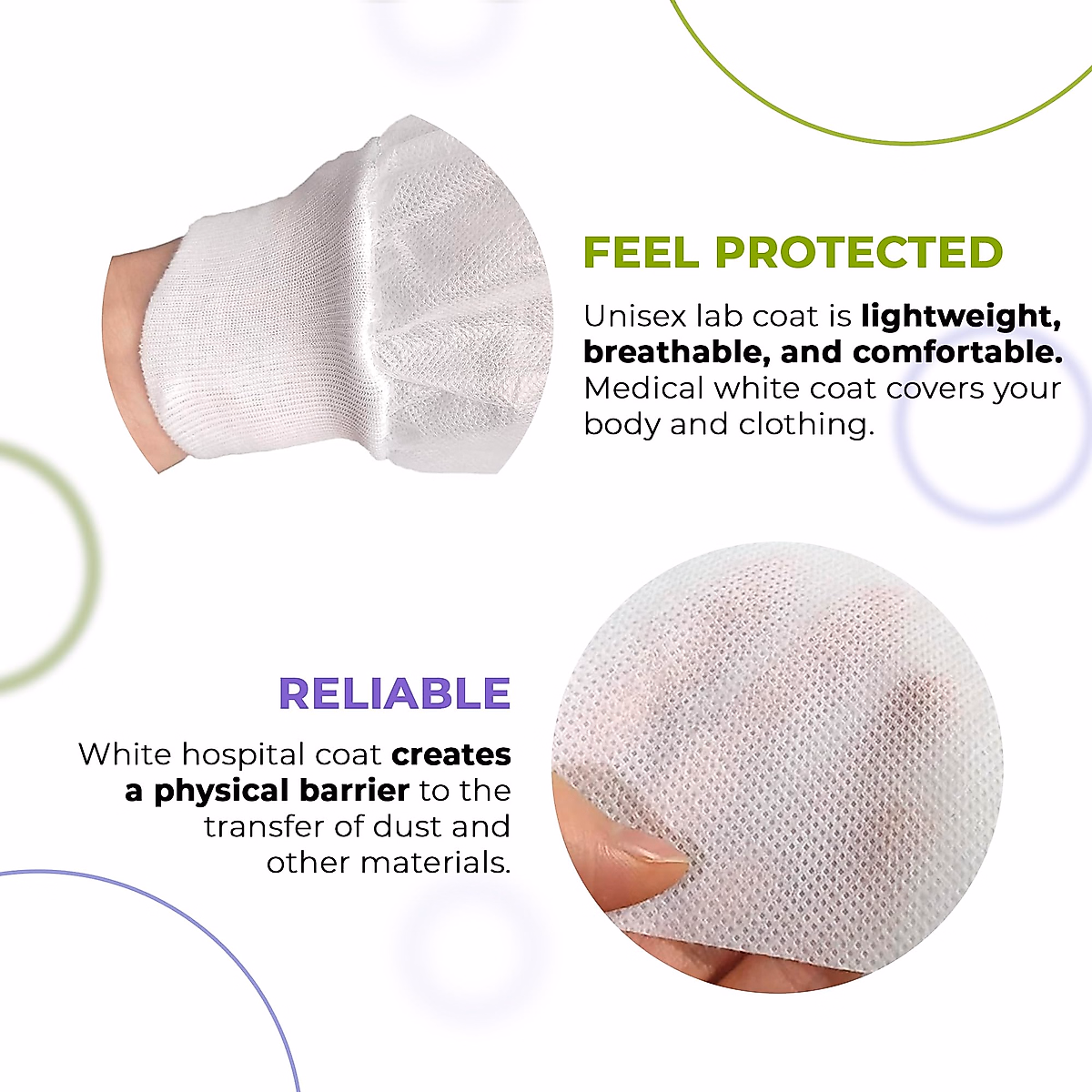 AMZ Disposable Lab Coats for Adults Medium, Spunbonded Polypropylene Medical Robes for Men and Women Pack of 10, Disposable Smocks 50 GSM, Lab Coats with Snaps, Folded Collar, Knit Wrists, 3 Pockets