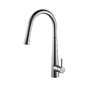 Elegant Slimmed Pull-Out Kitchen Faucet of 18" Height for Island & Laundry Sink with 360° Rotating Spout, Rust-Resistant, Single Lever and Lead-Free (Chrome)