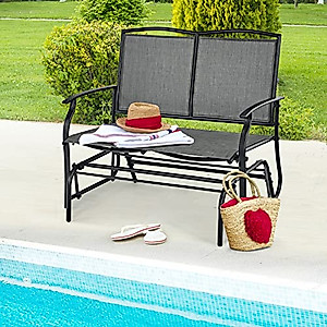 Tangkula 2-Person Patio Glider Bench, Outdoor Rocker Glider Loveseat Chair W/Heavy-Duty Steel Frame, Breathable Seat Fabric, Rocking Lounge Chair for Poolside, Garden, Backyard (Grey)