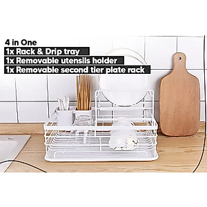 Mnml Home Dish Drying Rack for Kitchen Counter – Large Dish Rack & Drainboard Set - Dish Drainer for Sink – Dishwasher Rack Kitchen Storage with 4 Different Pieces & Tier Material (White)