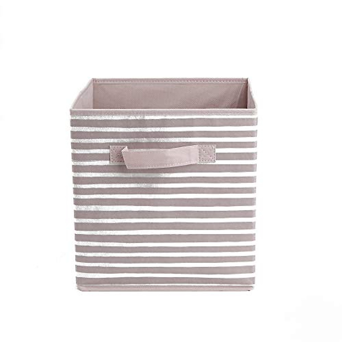 Mind Reader STRIPEBIN-PNK Stripes Design, Foldable Basket with Handles, Decorative Storage, Cube Organizer Bin, Bathroom, Bedroom, Children's Toys, Pink, One Size, 1 Pack