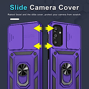 Janmitta Compatible with Samsung Galaxy A14 5G Case Built in Slide Camera Lens Cover and Screen Protector,Heavy Duty Full Body Phone Cover Built in Ring Holder Kickstand,2023 Purple