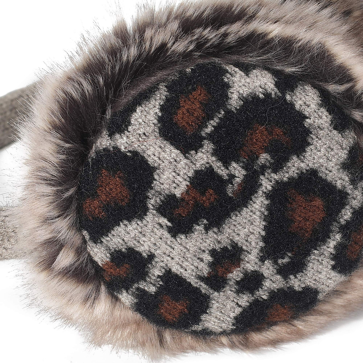ZLYC Winter Faux Fur Adjustable Earmuffs Cute Knit Fuzzy Ear Muffs for Women Girls (Leopard Gray)