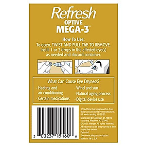 Refresh Optive MEGA-3 Lubricant Eye Drops Preservative-Free Artificial Tears, 0.01 fl oz (0.4 mL), 60 Single-Use Containers