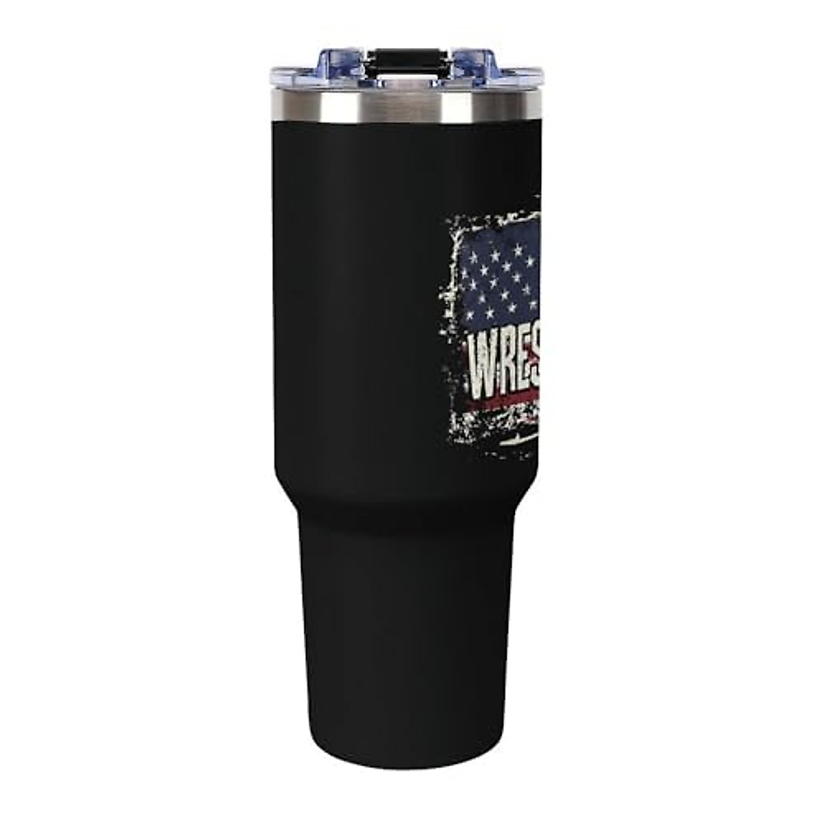 Vintage Wrestling U.S.A Flag 40oz Water Bottle Double Wall Insulated Tumbler with Handle Leakproof Travel Mug White-style