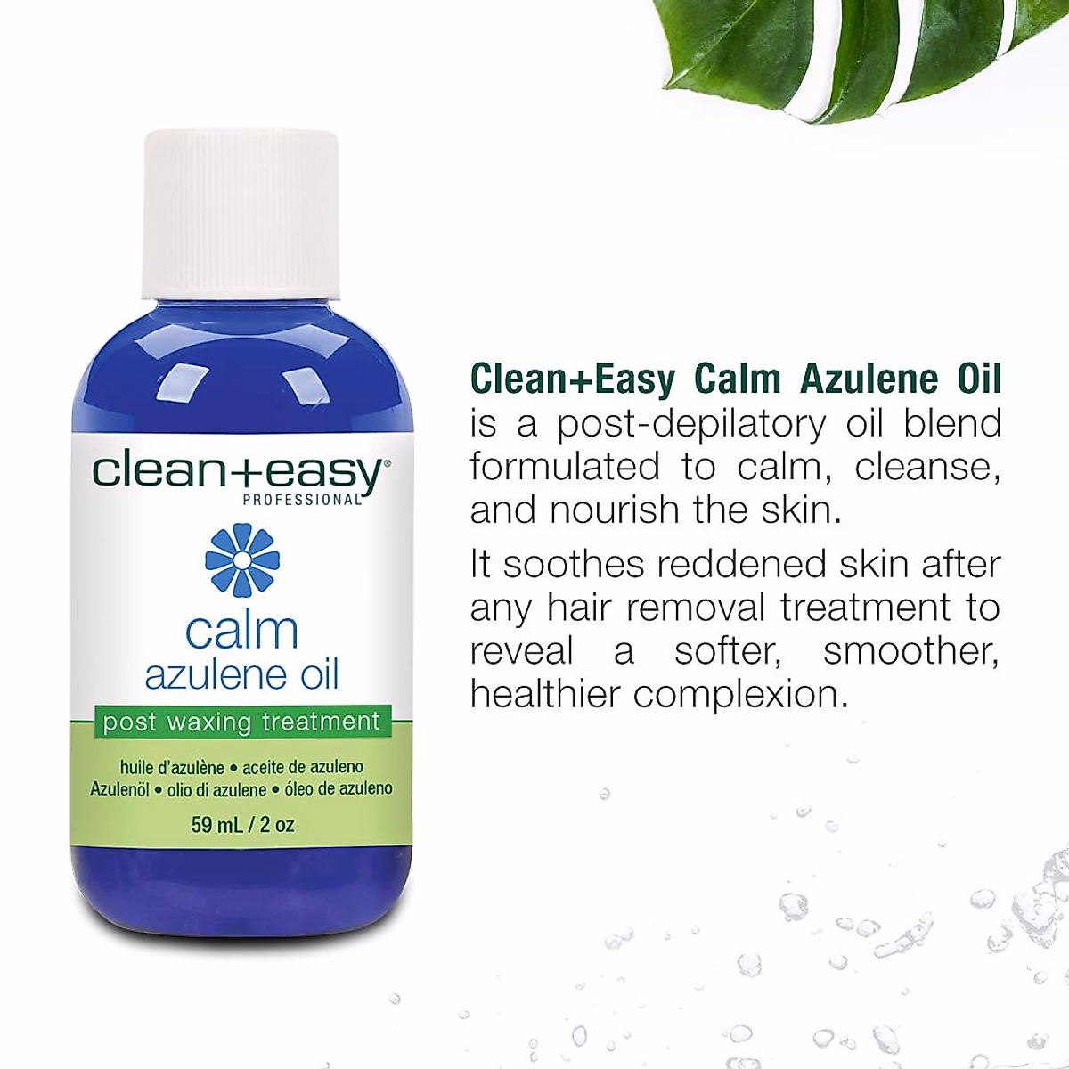 Clean + Easy Calm - Azulene Oil, Use To Soothe Sore Irritated Skin, Remove Wax Residue After Hair Removal - Post Waxing Care Solution For Sensitive Skin, 2 oz