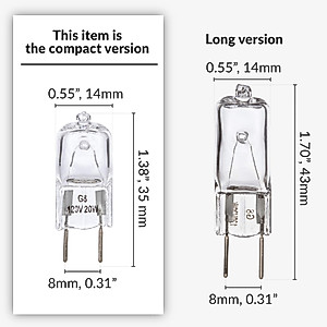 Simba Lighting Halogen Light Bulb G8 T4 20W JCD Bi-Pin (10 Pack) Shorter 1-3/8" (1.38") Length for Under Cabinet Puck Lights, Kitchen Hood, Landscape Lights, Desk Lamps 120V Dimmable, 2700K Warm White
