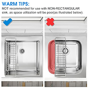 Sponge Holder for Kitchen Sink, Sink Caddy, Expandable (16.7"-21.2") Kitchen Sink Organizer with Dishcloth Towel Holder, Stainless Steel Over Sink Holder