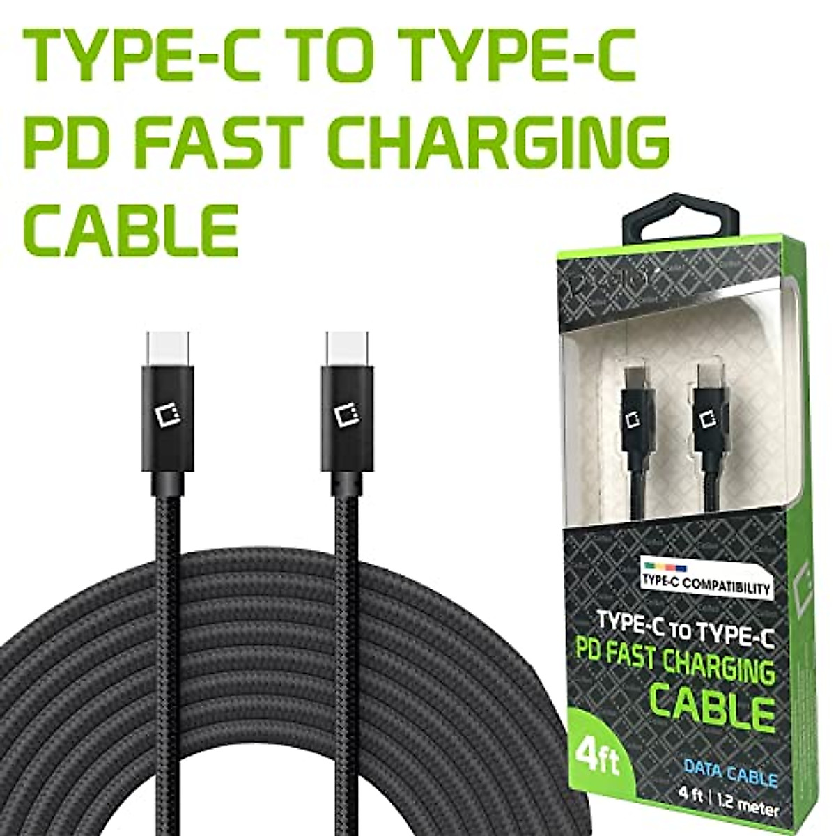 Dual USB-C/PD 60W Fast Charging Cord Compatible with vivo V20 Pro 5G Plus 5Gbps Data Transfer for Power Delivery Hi Capacity Charging (Black)