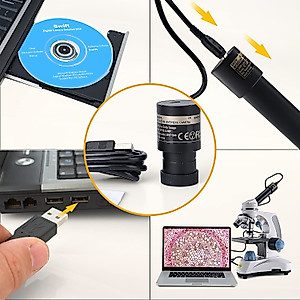 Swift Compound Trinocular Microscope SW380T,40X-2500X Magnification,Siedentopf Head,Two-Layer Mechanical Stage,with 5.0 mp Camera and Software Windows/Mac Compatible