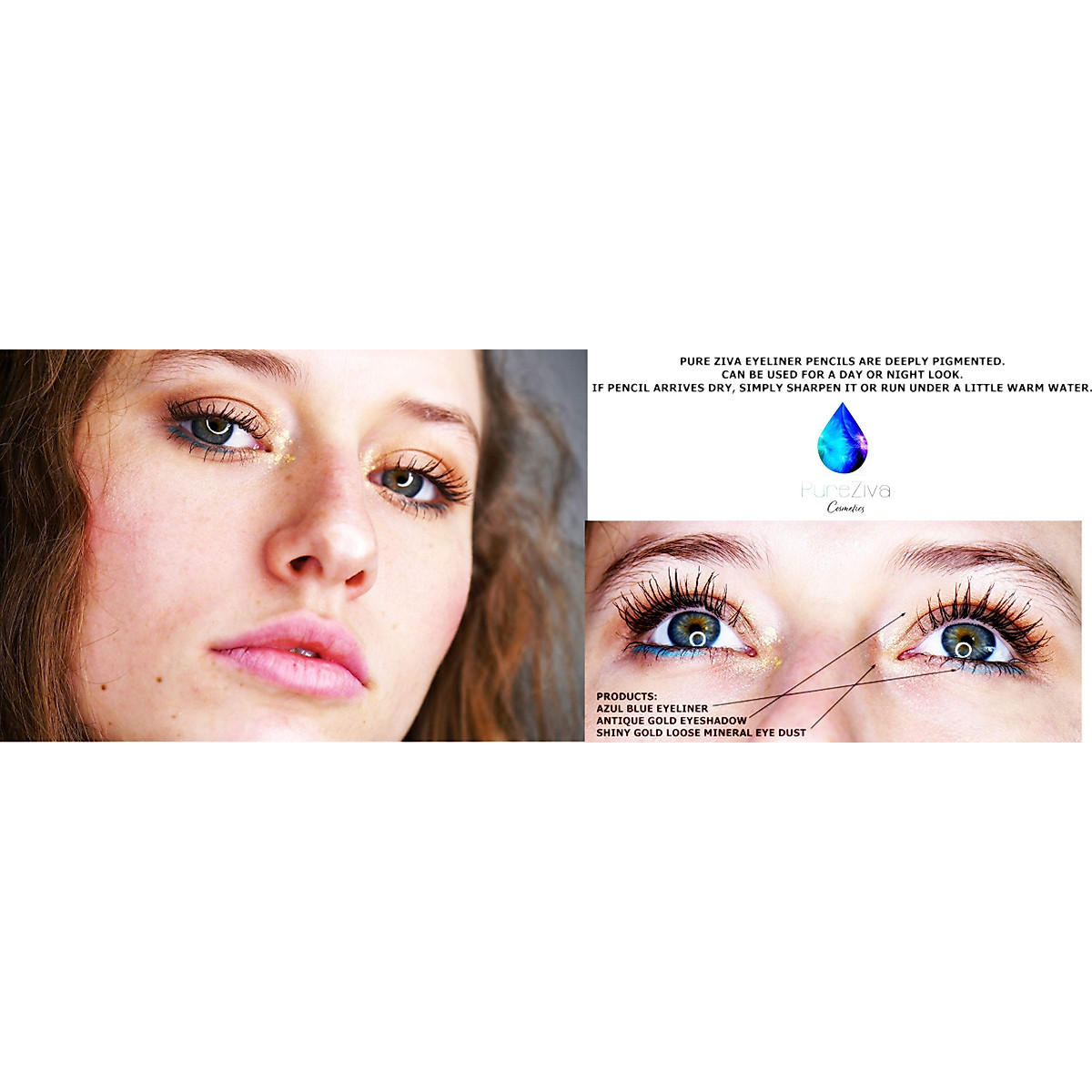 Pure Ziva Bright Azul Teal Turquoise Vibrant Light Sky Blue Wood Eyeliner Pencil, HD Professional Eye Liner Smudge Proof Long Lasting No Animal Testing & Cruelty Free