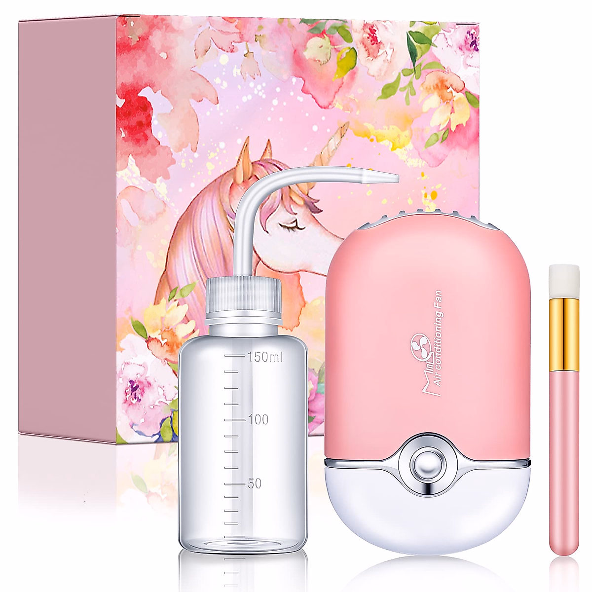 3 Pieces USB Mini Portable Fans Rechargeable Electric Handheld Air Conditioning Lash Shampoo Brushes Nose Blackhead Facial Cleaning Brush Plastic Wash Bottle (Pink)