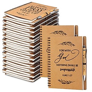 Kosiz 100 Pcs/ 50 Set Easter Christian Gift Bulk A5 Spiral Notebook Scripture Prayer Journal Bible Verse Ballpoint Pen Mothers Day Religious Party Gift Notepad for Women Men Church Sunday School (Brown)