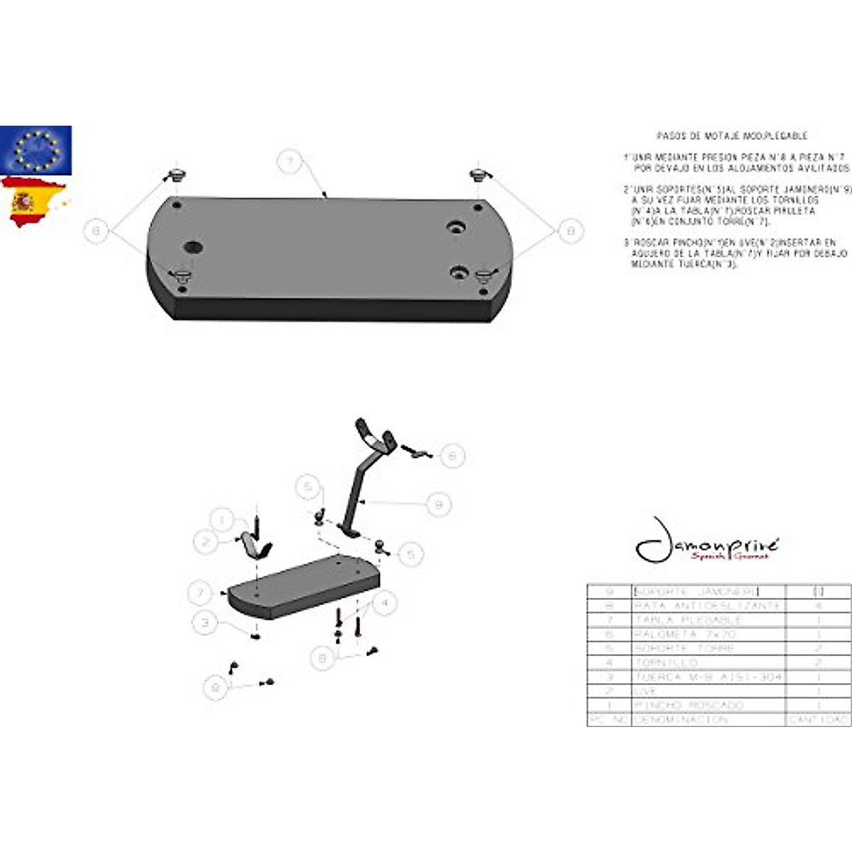 Folding Ham Stand Jamonprive with Non-slip Pads - The Original Ham Holder for Spanish Hams and Italian Prosciutto