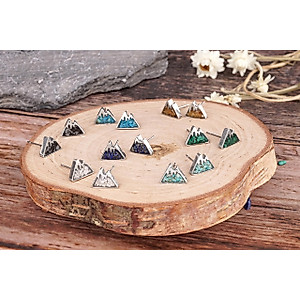 Lauren-Spencer Gemstone Mountain Stud Earrings for Women Small Green Turquoise Mountain Earrings Studs Stainless Steel Snow Mountain Range Earrings for Women Nature Jewelry Gift